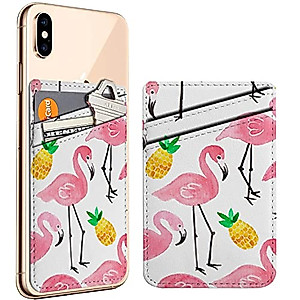 Diascia Pack of 2 - Cellphone Stick on Leather Cardholder ( Watercolor Pink Ink Flamingo Yellow Pattern Pattern ) ID Credit Card Pouch Wallet Pocket Sleeve