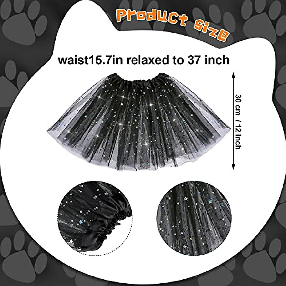 Hotop 4 Pcs Black Cat Costume Set Girls Cat Cosplay Costume Cat Ears Headband Tail Bowtie Black Tutu Skirt for Kitty Halloween Costume Dress up Party