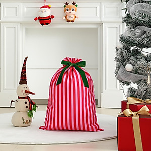 DYSHAYEN Santa Sack Christmas Bag,Extra Large Size 27"x19.5"Canvas Heavy Duty Personalize Gift Bag for Kids,Party Decoration (Stripe)