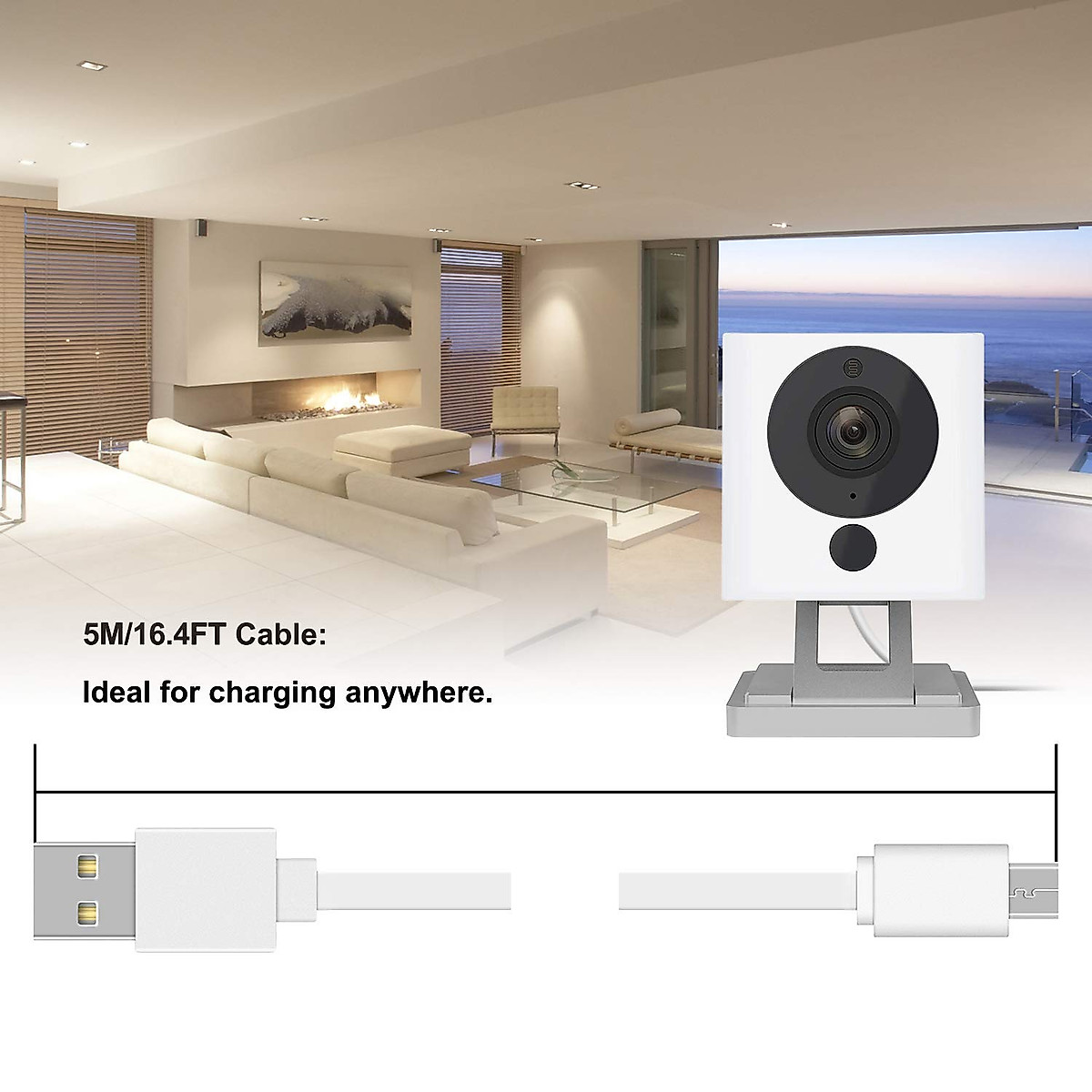 FASTSNAIL Wall Mount and 16.4FT Flat Power Extension Cable Ktis Compatible with Wyze Cam Pan, Wyze Cam Outdoor, Mounting Kit Including Charging Cord for Wyze Cam Pan, Wyze Cam Outdoor