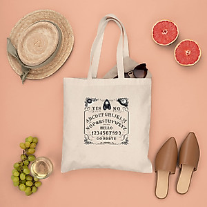 Pop Threads Ouija Board Seance Spirit Board Design Goth Gothic Black 15x15 inches Large Canvas Tote Bag