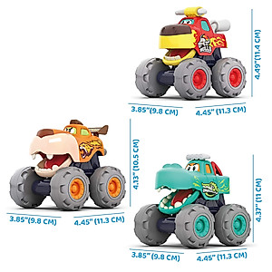 Monster Trucks Gift Set – 3 Trucks with Pull Back, Friction Power and Free Wheel Function – Baby and Toddler Toy Cars with Fun Animal Theme – for 12+ Months / 1 Year