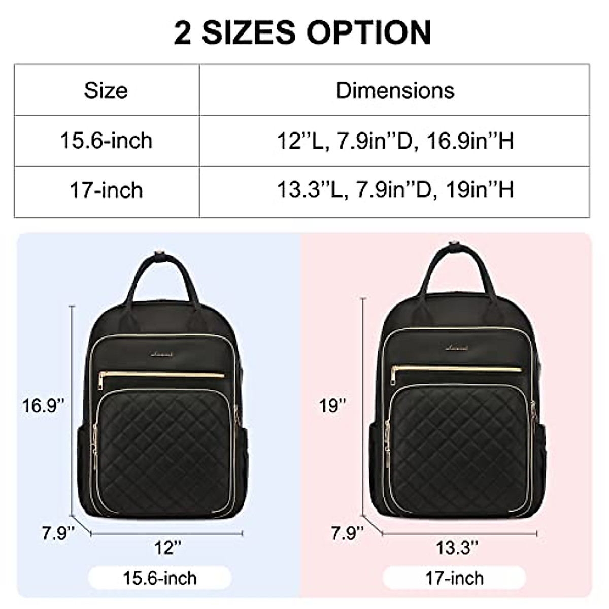LOVEVOOK Laptop Backpack for Women, 15.6 Inch Computer Backpack for Teacher Nurse with Water Resistant, Lightweight Travel Work Backpack with USB Charging Port, Quilted Commuter Backpack purse, Black