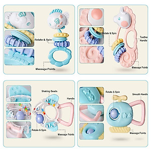 WISHTIME Baby Rattle Toys for Newborns - Baby Toys Rattles and Teethers for Girls Boys 0-3-6-9-12 Months - Baby Rattle Set 8pcs - Infant Rattle Teething Toys ¨C Developmental Sensory Toys for Babies