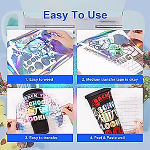 GIRAFVINYL Holographic Vinyl Rainbow Glossy Silver Permanent Vinyl Adhesive Vinyl Roll 12inches X 6 Feet,Craft Vinyl Silver for Vinyl Cutter for DIY Cup Decor,Home Decor,Christmas Vinyl