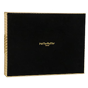 HofferRuffer Rectangle Serving Tray with Hole Handles for Coffee Table, Breakfast, Tea, Food, Butler - Countertop, Kitchen, Vanity Serve Tray, 16.2 x 12.2 x 2 inches, Faux Leather Tray (Gold)