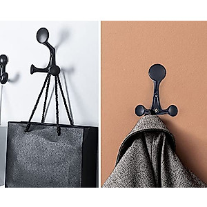 Wall Hook Metal Heavy Duty Kids Backpack Hooks Black Double Prong Hooks Indoor Coat Hook for Hanging Bathroom Towels Keys Cap Wall Mount Modern Decor Horn Hook 3 Pack with Screws, Black