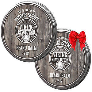 Viking Revolution Citrus Beard Balm - Beard Butter with Argan Oil, Beard Softener for Men with Jojoba Oil - Beard Moisturizer for Men with Beeswax - Beard Wax for Men with Mango Butter (2oz, 2 Pack)
