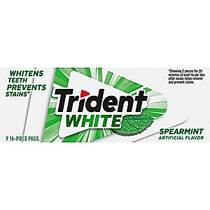 Trident White Spearmint Sugar Free Gum, 9 Pack of 16 Pieces (144 Total Pieces)