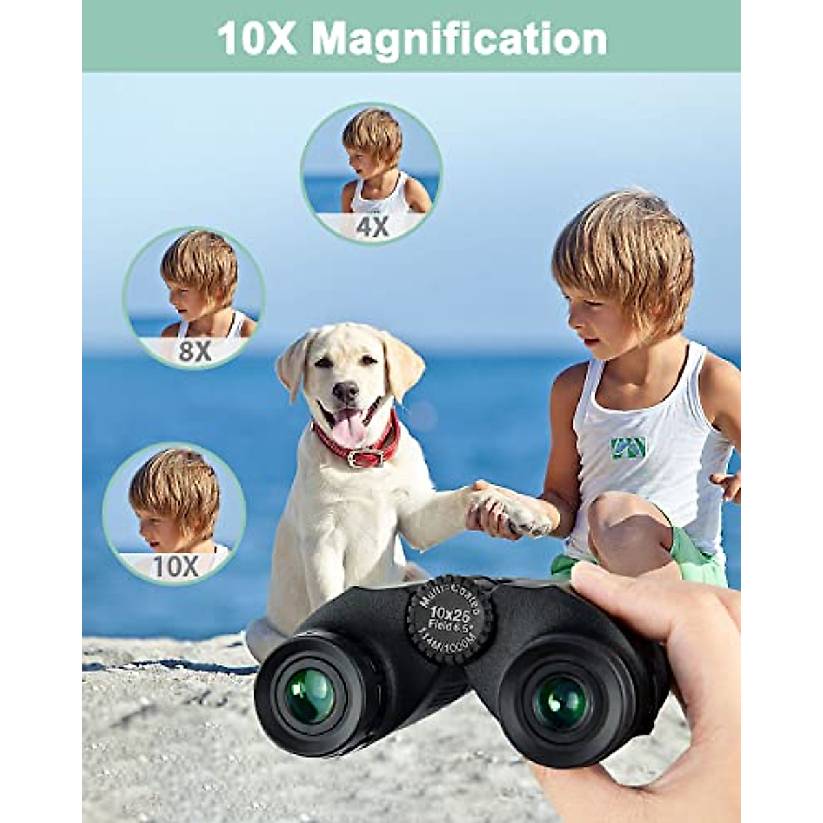 Compact Binoculars for Kids and Adults, 10X25 High Power Binoculars with Low Light Vision, Easy Focus Binoculars for Bird Watching,Hunting,Travel,Outdoors