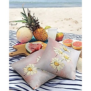 Outdoor Waterproof Throw Pillow Covers Daisy Flower Lumbar Pillowcases Oil Painting Abstract Decorative Outdoor Pillows Cushion Case Patio Pillows for Sofa Couch Bed Garden 16 x 16 Inches