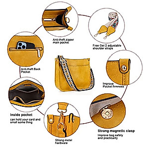 HKCLUF Crossbody Bag Purse for Women Set Leather Hobo Handbag Purse and Wallet Set With 2PCS Adjustable Guitar Leopard Strap Crossbody Bag(Yellow)