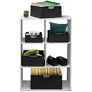 Sorbus Storage Box Woven Basket Bin Container Tote Cube Organizer Set Stackable Storage Basket Woven Strap Shelf Organizer Built-In Carry Handles (7 Piece - Black)