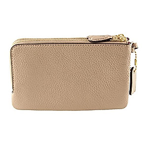 Coach Leather Double Corner Zip Wristlet Taupe Style No. 6649