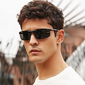 BIRCEN Mens Polarized Sunglasses UV-Protection: Carbon Fiber Sport Black Shades for Men Driving Fishing