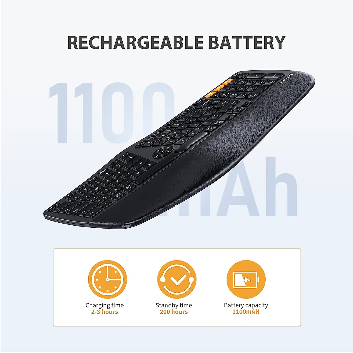 ProtoArc Backlit Wireless Ergonomic Keyboard, EK01 Bluetooth Ergo Split Keyboard with Wrist Rest, Natural Typing, Multi-Device, Rechargeable, Windows/Mac/Android