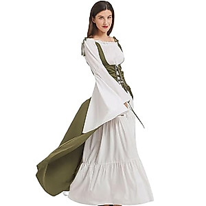 Vianinfalo Renaissance Dress Women Irish Medieval Pirate Costume Ren Faire Dresses Halloween Costume (Olive S/M)