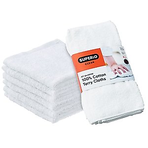Superio Terry Cloth Rags White Washcloths 100% Cotton 12" Cleaning Cloths, Kitchen Towels, Facial Washcloth, Spa Cloths, Hand Towel, Small Lint Free Rags for Multi-Purposes (6 Pack)