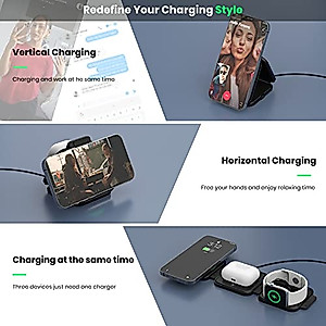 GEODMAER 3 in 1 Wireless Charger, Magnetic Foldable Fast Wireless Charging Station for Multiple Devices Compatible with iPhone 14 13 12 11/Pro/Pro Max/XS/XR, AirPods 3/2/Pro, iWatch 7/6/5/4/3/2