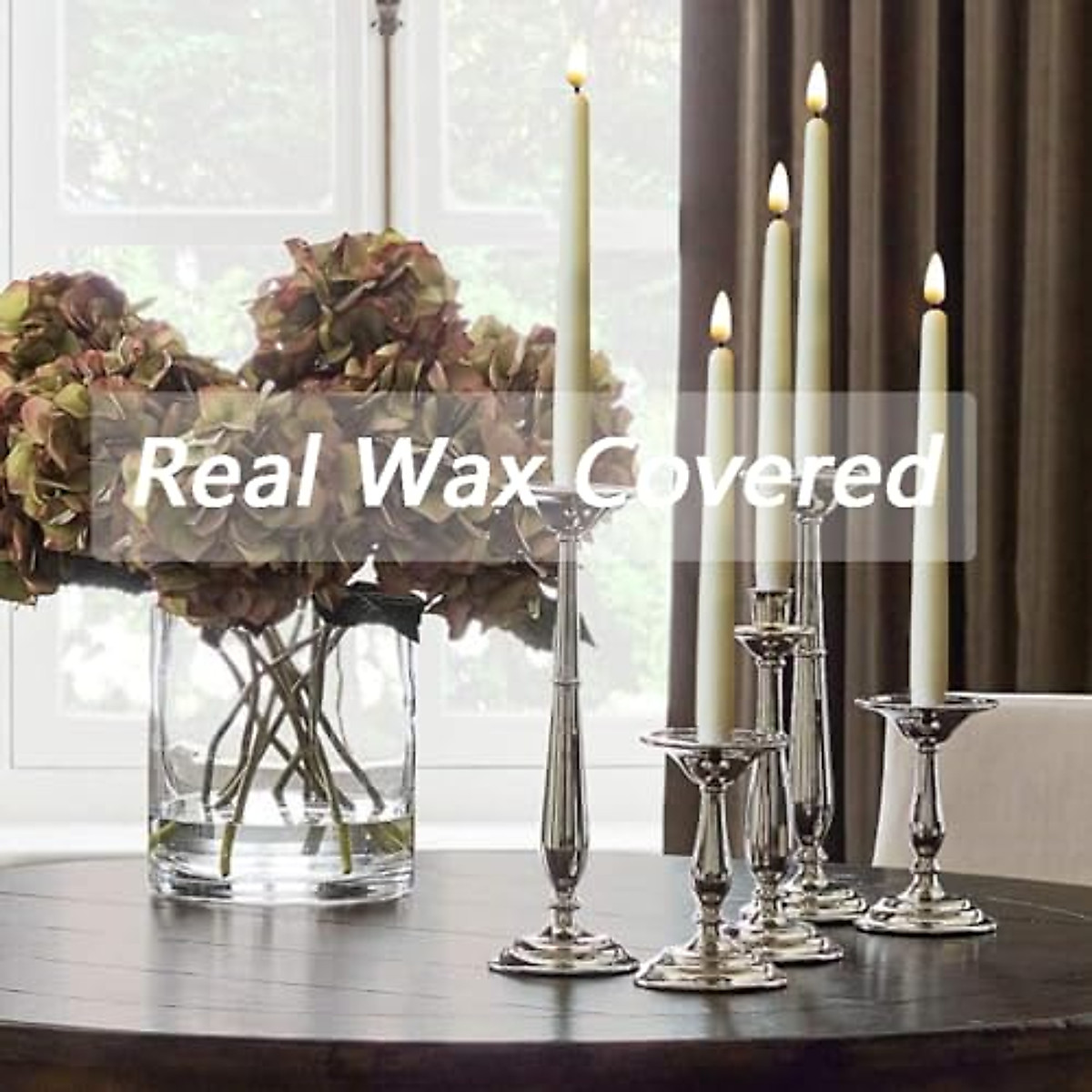 10Pack Flameless Taper Candles, Ivory WAX Coverd, 11-Inch, LED Battery Flickering Candle with 2 Remote Controls, Timer, for Candle Holders and Candlesticks, for Wedding, Christmas, Patry, Hotel