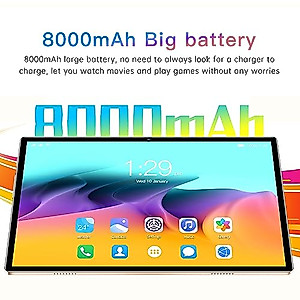 DAUZ 2 in 1 10.1 Inch Tablet, Tablet PC 8GB RAM 256 ROM 5.0 Blue 5G WiFi Front 8MP 100-240V for Android 12 for Work for Entertainment (US Plug)