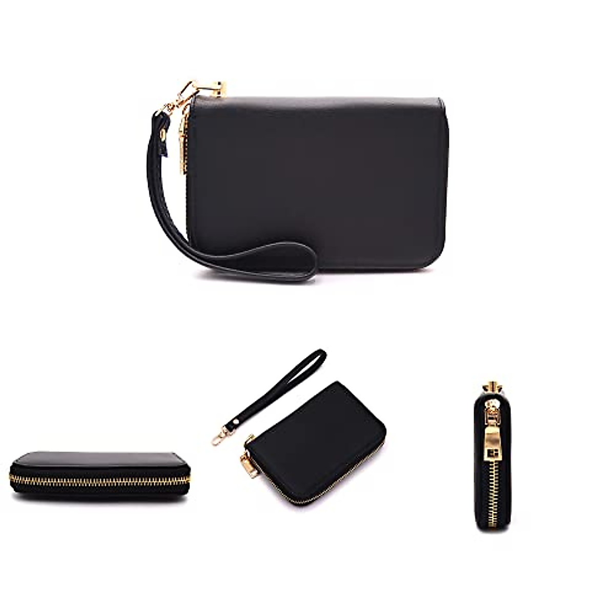 LOVESOME Womens Small Zip Around Wristlet Wallet(Black)