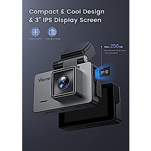 Veement 4K Dash Cam Front and Rear, Front 4K/2.5K Rear 1080P Dual Dash Camera for Cars, Dashcams with Built-in WiFi GPS, 3 inch IPS Display, WDR, Night Vision, 170°FOV, G-Sensor, Support 256GB Card