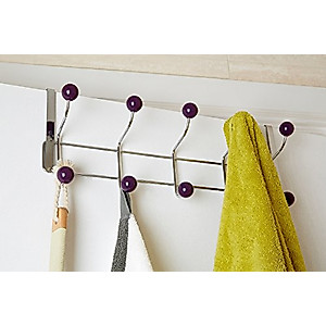 Premier Housewares 509733 Coat Hooks/Over Door Hanger/Over Door Coat Hooks/Door Hanger - 10 Hooks,Purple,H17 x W41 x D12cm