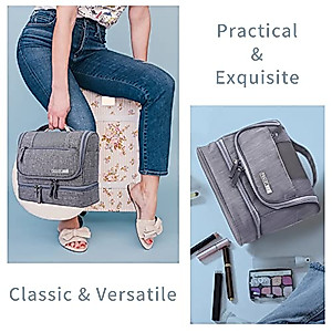 Travel Toiletry Bag for Women, Waterproof Portable Men's Organizer Bag with Hanging Hook, Shower Bathroom Storage Toiletry Kit for Makeup, Cosmetic, Accessories, Full Sized Bottles (Grey)