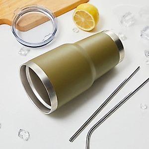 MEWAY 30oz Insulated Tumbler With Lids and Straws,Stainless Steel Double Vacuum Coffee Tumbler Cup, Brush, Durable Powder Coated Coffee Cup for Cold & Hot Drinks, Office, Travel(Army Green,4 PACK)