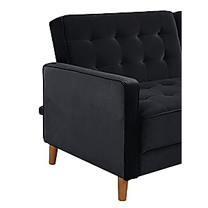 DHHU Adjustable Couch Sleeper Sectional, Loveseat for Living Room, Bedroom or Office, Modern Velvet Upholstered Sofa Bed, Black Color