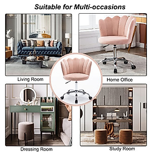 Yoluckea Modern Velvet Swivel Office Chair, Pink, Adjustable Height, Ergonomic Design