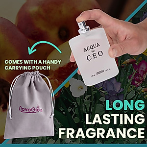NovoGlow AQUA FOR CEO, Eau de Toilette Spray Perfume, Fragrance For Men- Daywear, Casual Daily Cologne Set with Deluxe Suede Pouch- 3.4 Oz Bottle- Ideal EDT Beauty Gift for Birthday, Anniversary