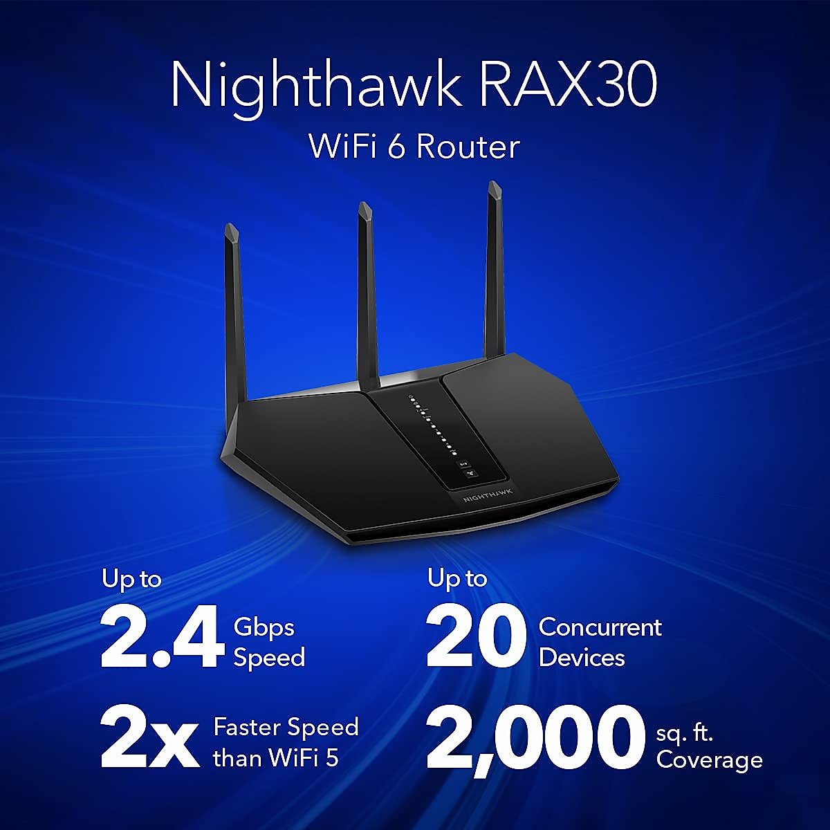 NETGEAR Nighthawk WiFi 6 Router (RAX30) 5-Stream Dual-Band Gigabit Router, AX2400 Wireless Speed (Up to 2.4 Gbps), Coverage Up to 2,000 sq.ft. and 20 Devices (Renewed)