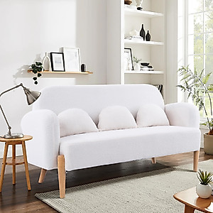 SumKea 59.1'' Teddy Loveseat Sofa, Futon Couch with Three Lumbar Pillows, Small Sofa Couch for Living Room, Apartment, Office, White