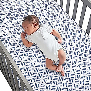 Lambs & Ivy Signature Crosshatch Organic Cotton Navy Blue Fitted Crib Sheet