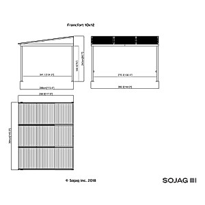 Sojag 10' x 12' Francfort Wall-Mounted Hardtop Gazebo Outdoor Weather-Resistant Aluminum Frame Sun Shelter Black,Brown
