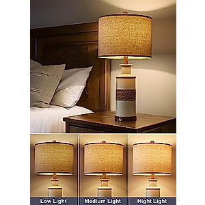 BOBOMOMO 24.5" USB A+C 3-Way Dimmable Touch Control Boho Table Lamp Set of 2 for Living Room Nightstand Beside Lamps for Bedroom(Include Two Bulbs)