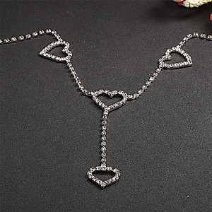 Sexy Rhinestone Heart Pendant Waist Chain Belt Circle Link Belly Body Chain Jewelry for Women-silver