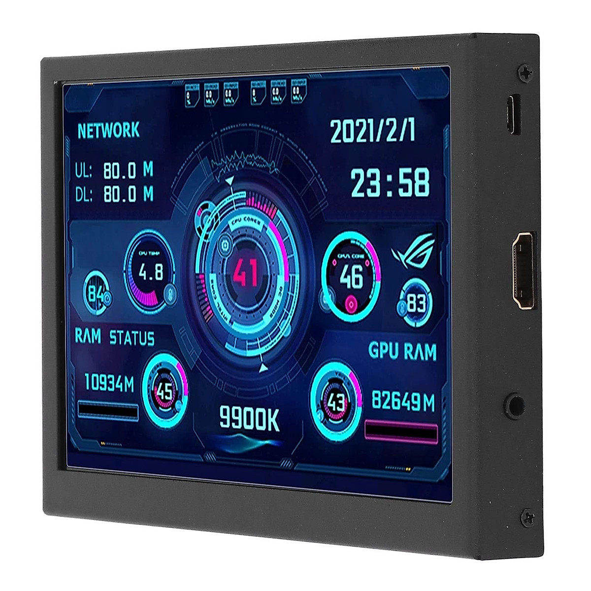 Uxsiya Secondary Screen, ABS Auto Shutdown High Definition Computer Display Monitor Easy Operation Stepless Bright Adjustment with 2pcs Cable for Home Instrumentation