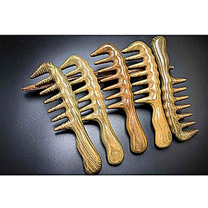 Sitronugras Wood Large Wide Tooth Hair Comb For Thick Curly Hair Head Scalp Massage No Static Green Sandalwood Hair Pick Wooden Comb for Men and Women with free storage pouch