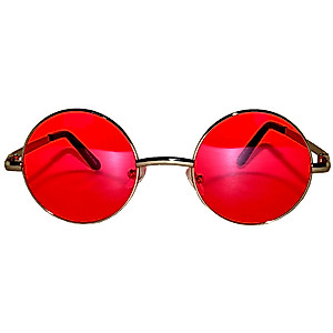 Round Retro Vintage Sunglasses Metal Frame Red Smoke Yellow 3 Pairs OWL