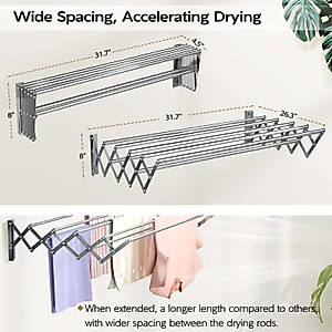 Vikaqi Wall Mounted Clothes Drying Rack, Foldable Wall Mount Laundry Drying Rack Folding Indoor, Drying Rack Clothing Collapsible, Retractable Towel Drying Rack, Space Saver with 7 Drying Rods