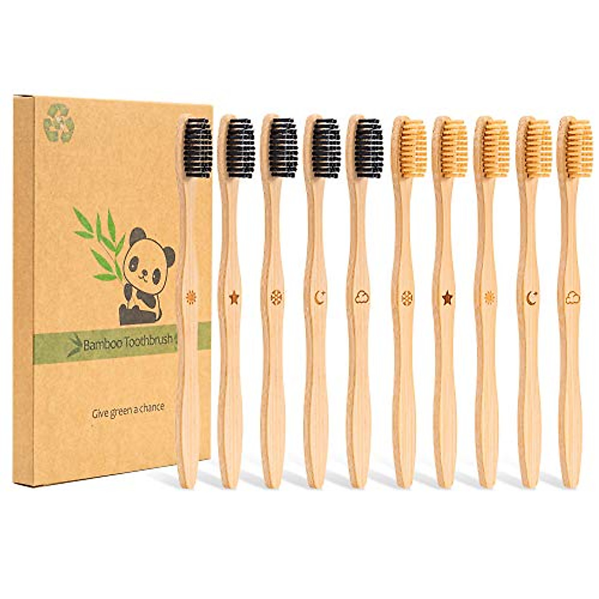 Goaycer Bamboo Toothbrush Medium Bristle, 10Pcs Biodegradable Bulk Wooden Toothbrushes