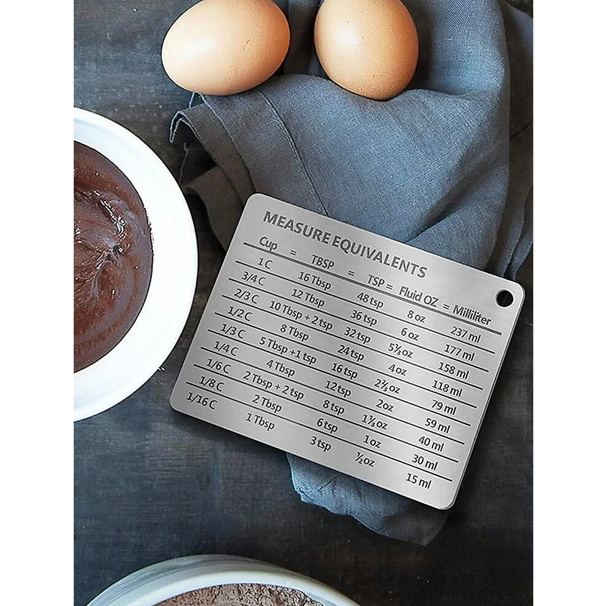 Magnetic Kitchen Conversion Chart - Professional Measurement Refrigerator Magnet, Stainless Steel, Conversions for Cups, Tablespoons, Teaspoons, Fluid Oz and Milliliters. (1 Pack)