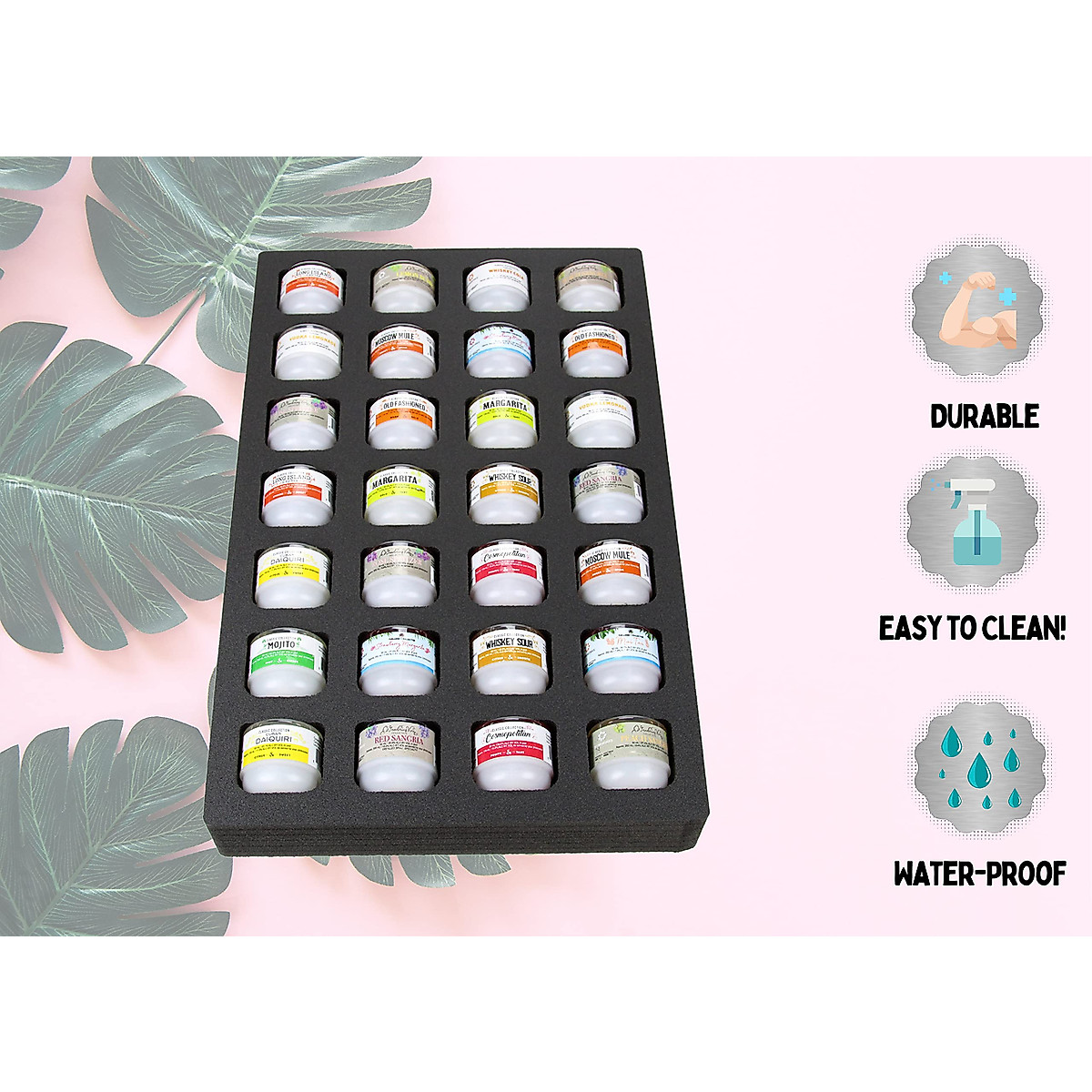 Polar Whale Cocktail Capsule Drawer Organizer Tray Insert Compatible with Keurig DrinkWorks Pods for Kitchen Home Bar Party Waterproof Washable Black Foam 28 Compartment 12.75 x 20.25 Inches