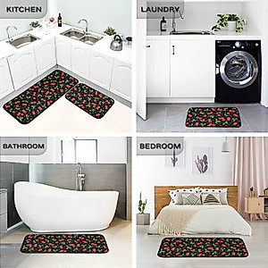 ALAZA Japanese Cute Red Cherry Kitchen Rug Set, 2 Piece Set, Non-Slip Floor Mat for Living Room Bedroom Dorm Home Decor, 19.7 x 27.6 Inch + 19.7 x 47.2 Inch
