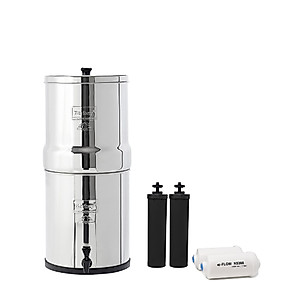 Big Berkey Gravity-Fed Water Filter System 2.25 Gallon with 2 Black Berkey Elements, 2 Berkey PF-2 Fluoride and Arsenic Reduction Elements