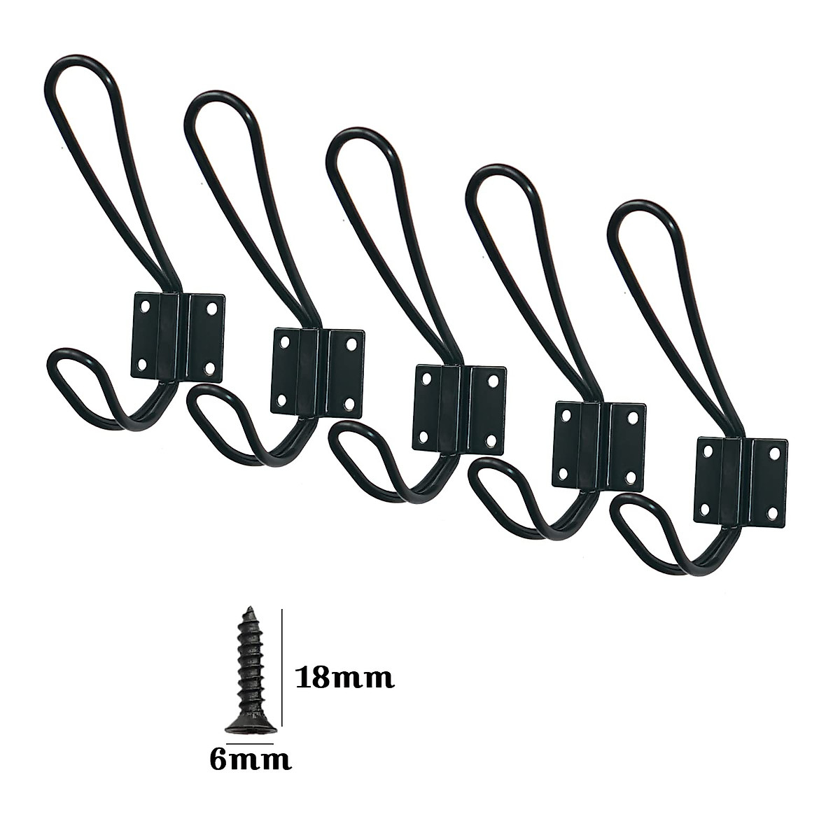 YMAISS 5 Packs of Rustic Heavy Duty Double Coat Hooks,Vintage Wall Mounted Hangers,Metal Decorative Entryway Hat Hook Black Big, Farmhouse Shabby Chic Hanging Look with Screws Included
