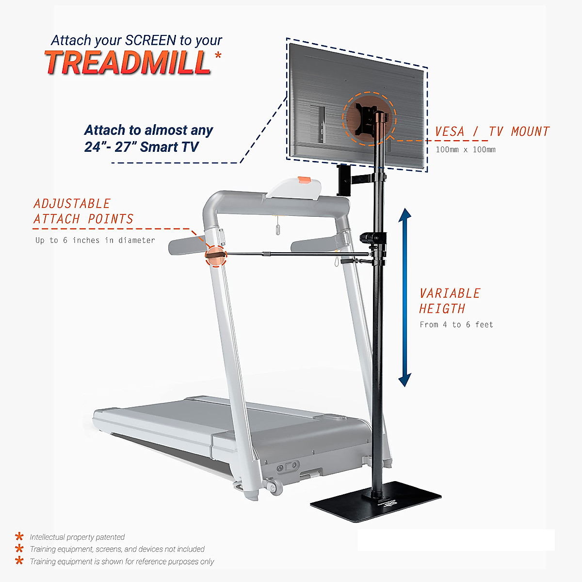 Stick2Training's Extra-Tall TV, VESA Stand Mount for Treadmill, Walking Pad, Under Desk Treadmill, Stand Up Desk - Keep You Productive or Entertained While You Work Out!